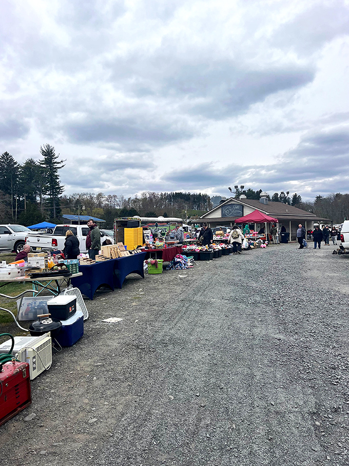 The main building stands sentinel over a gravel kingdom where early birds catch the vintage worms and latecomers still find plenty to crow about.