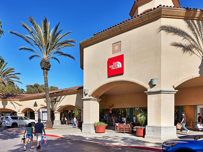 The North Face store beckons outdoor enthusiasts and mall walkers alike &ndash; because nothing says "I might climb a mountain someday" like discounted gear.