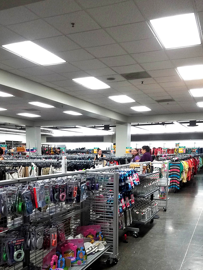 The universal language of bargain hunting. Shoppers navigate the well-organized aisles with the focused determination of archaeologists on a promising dig.