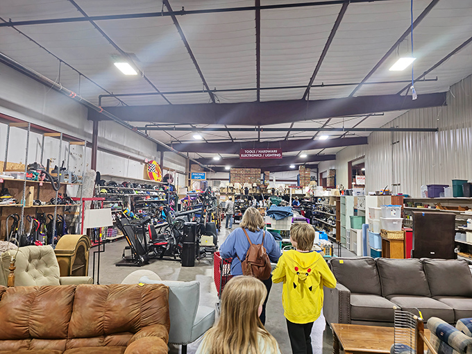 The furniture showroom stretches into the distance, a testament to the fact that one person's "I don't need this anymore" becomes another's "I've been looking everywhere for this!"