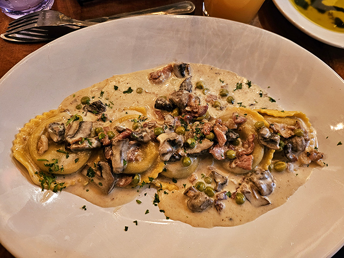 These short rib ravioli swim in a creamy sauce that's so good you'll be tempted to ask for a straw when no one's looking.