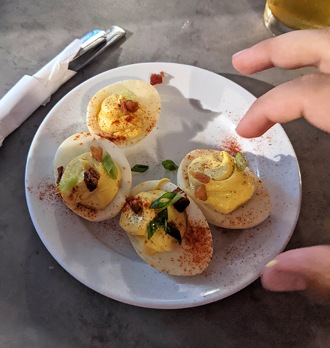Deviled eggs get the smoke treatment at Underdog, transforming this picnic classic into something worthy of reverence and Instagram fame.