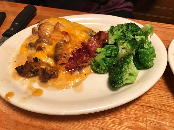 Smothered chicken that doesn't know when to quit&mdash;cheese, bacon, and mushrooms creating a flavor party that broccoli can only watch from the sidelines.