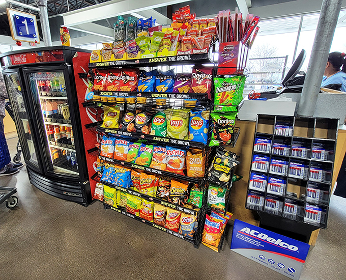 Even treasure hunters need sustenance! The snack section offers familiar comfort for when bargain-hunting works up an appetite.