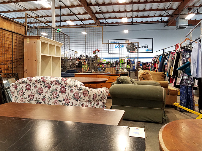 The furniture area offers dramatic transformation potential&mdash;where DIY enthusiasts mentally strip away outdated finishes to envision the beautiful bones beneath.