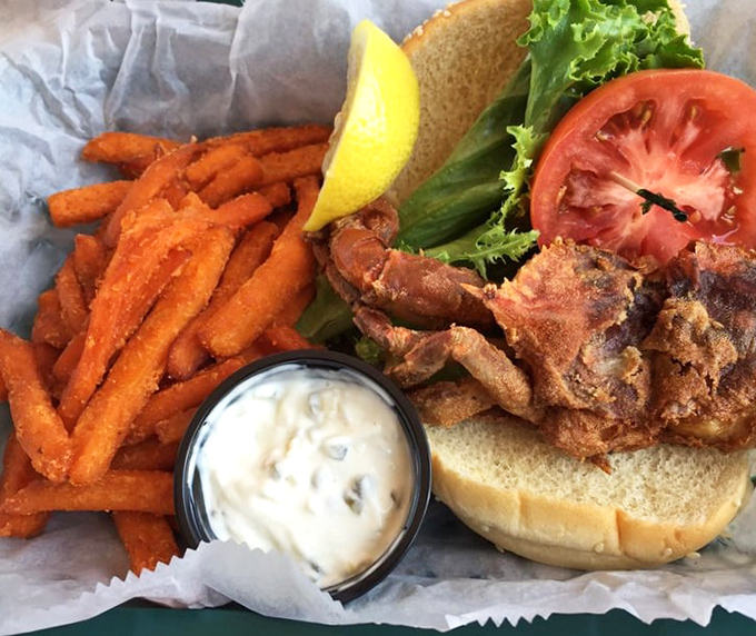 The soft shell crab sandwich: when you're too hungry to wield a mallet but still need that authentic Maryland crab fix.