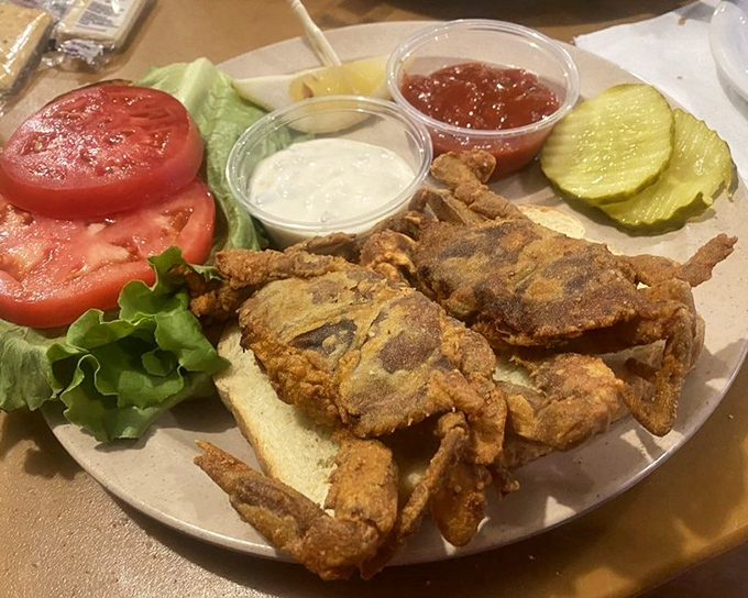 The soft shell crab sandwich&mdash;nature's perfect moment of vulnerability transformed into crispy, savory perfection. A seasonal delicacy worth planning your calendar around.