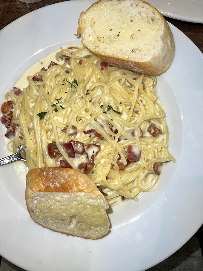 Pasta carbonara that would make a Roman weep with joy. Those chunks of pancetta aren't just ingredients&mdash;they're little flavor bombs of happiness.