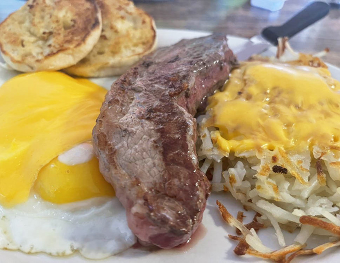 The breakfast of champions isn't cereal&mdash;it's this perfectly seared steak alongside sunny eggs and golden hashbrowns that make mornings worth facing.