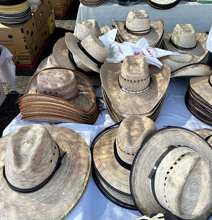 Cowboy couture waiting for its moment. These straw hats have seen more California sun than most Hollywood celebrities.