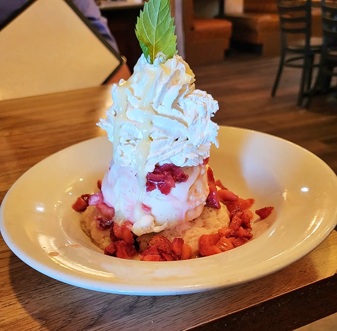 This isn't just dessert&mdash;it's architecture with whipped cream! Strawberry shortcake that makes you consider skipping the steak next time. Almost.