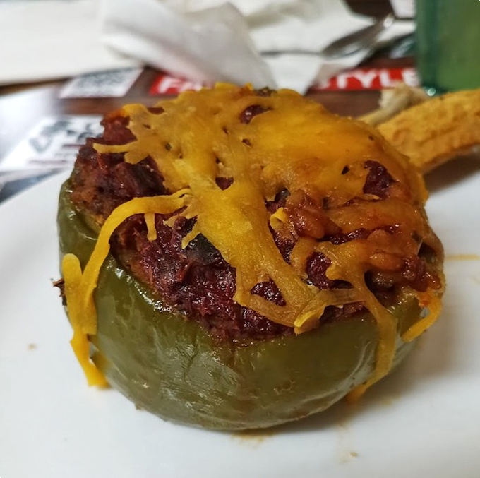 Stuffed green peppers that grandma would approve of &ndash; hearty, homemade, and topped with just enough cheese to make vegetables exciting again.