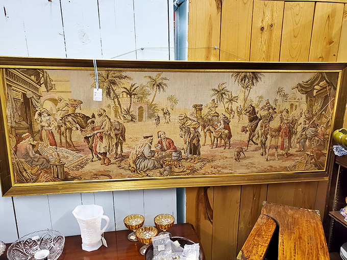 A tapestry that transports you to another era entirely. Part history lesson, part decorative art, it's the kind of find that redecorates your entire living room.