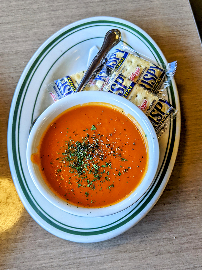 Tomato bisque that doesn't need a grilled cheese wingman&mdash;though those oyster crackers make charming dance partners.
