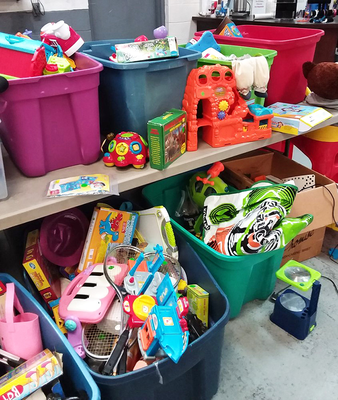 The toy section: where childhood memories are stacked in colorful bins, waiting for second chances and new adventures.