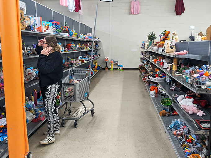 Toy paradise! One shopper contemplates which childhood memory to resurrect while surrounded by plastic joy from decades past.
