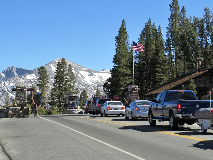 The line for nature's greatest show. Like waiting for Hamilton tickets, but instead of Broadway tunes, you get a symphony of Sierra splendor.