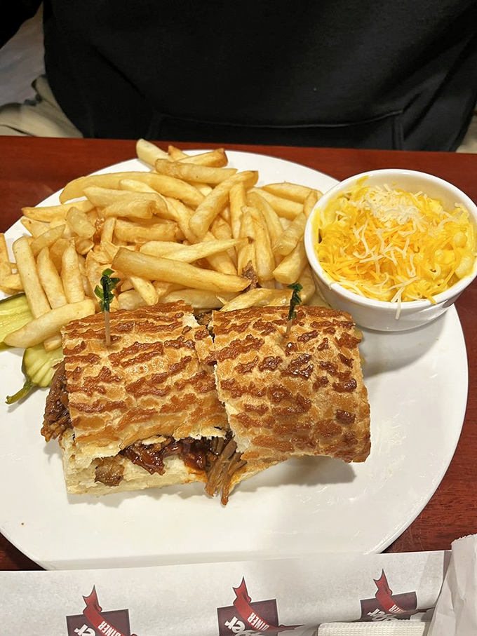 This tri-tip sandwich with its perfect grill marks could make a vegetarian weep. Paired with golden fries and cheese &ndash; a California classic.