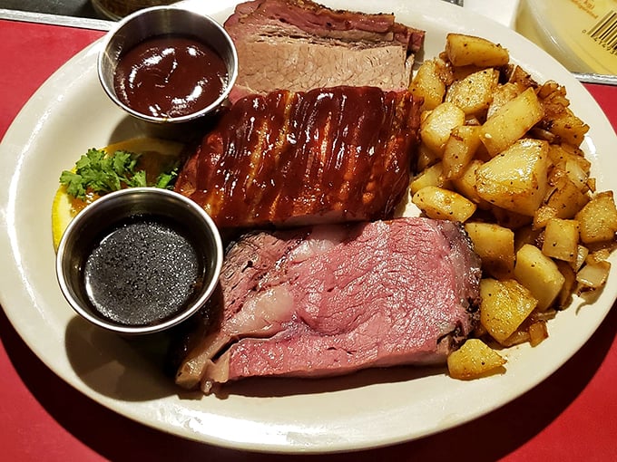 The holy trinity of beef, sauce, and potatoes. This plate doesn't need fancy garnishes when the meat speaks this eloquently for itself.