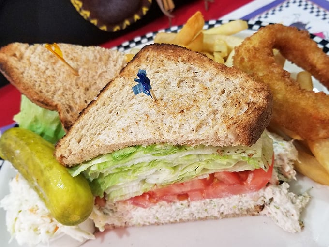 The humble tuna sandwich elevated to art form&mdash;crisp lettuce, ripe tomato, and creamy tuna salad between toasted bread that means business.