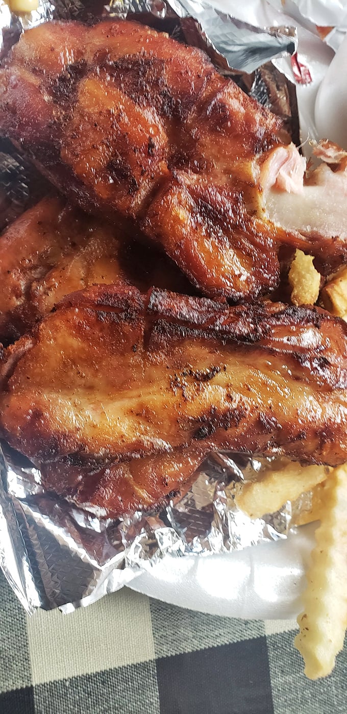 These turkey ribs showcase a perfect mahogany exterior that whispers sweet nothings to your taste buds. Poultry that's crossed over to the dark side.