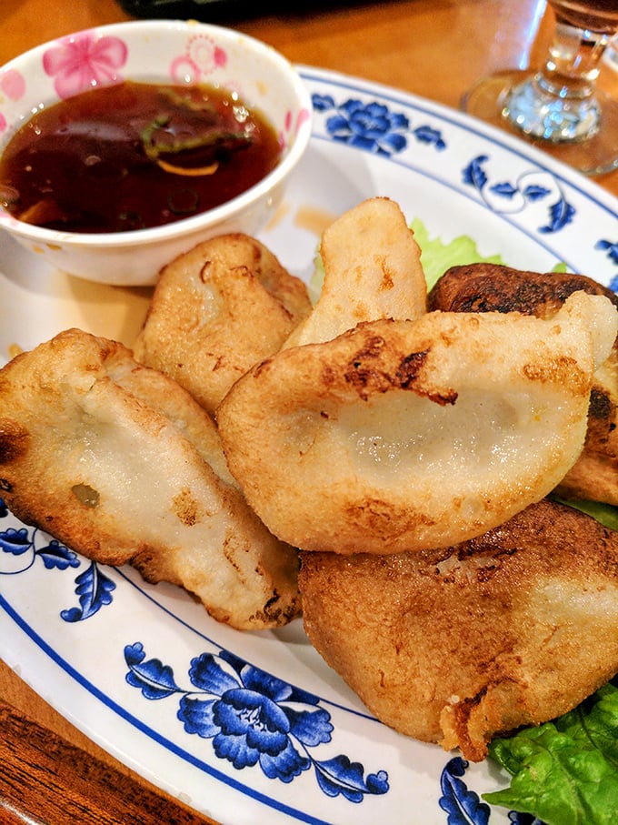 Golden-fried dumplings with the perfect crunch-to-filling ratio. That dipping sauce might be worth drinking straight.