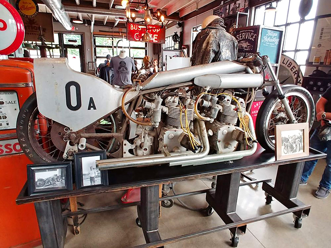 This vintage racing motorcycle isn't just transportation; it's mechanical poetry from an era when speed records were set by daredevils with nothing but goggles and gumption.
