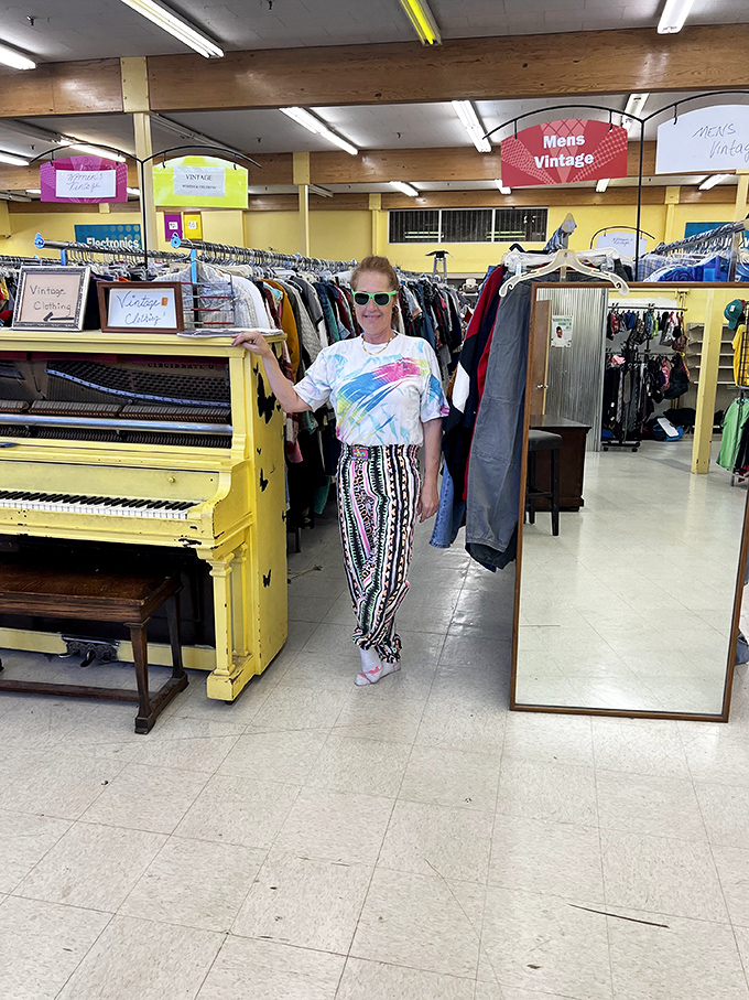 The vintage section features treasures like this sunny yellow piano&mdash;the perfect conversation piece for your living room.