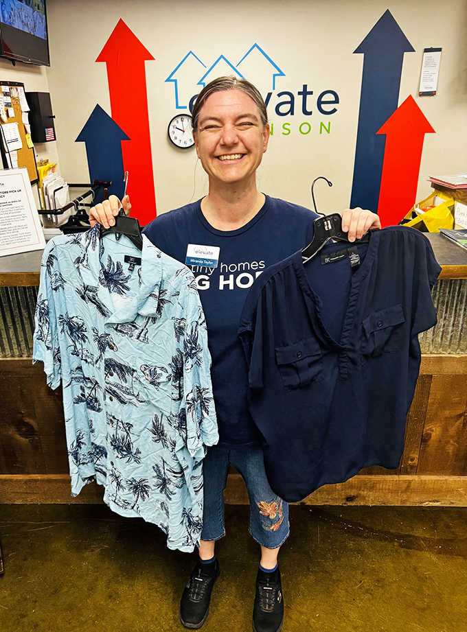 Happy shoppers showing off their fashion finds&mdash;the universal "I can't believe this was only five bucks" smile is the same in every language.