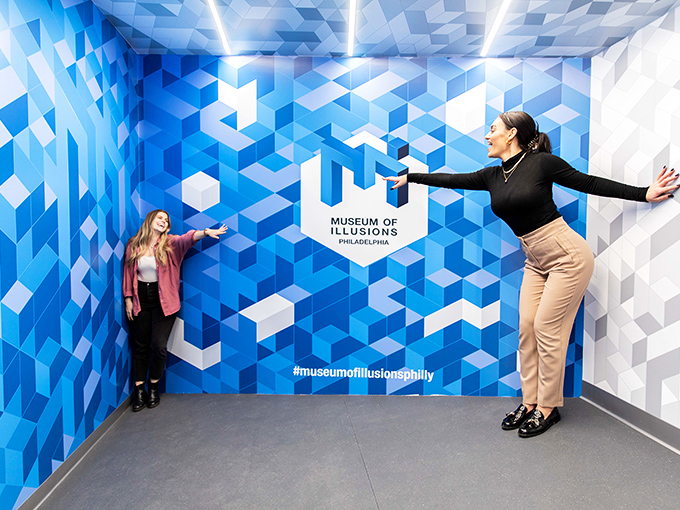 "I'm definitely taller than you in this dimension!" The museum's clever geometric room makes perspective a playground for visitors of all ages.