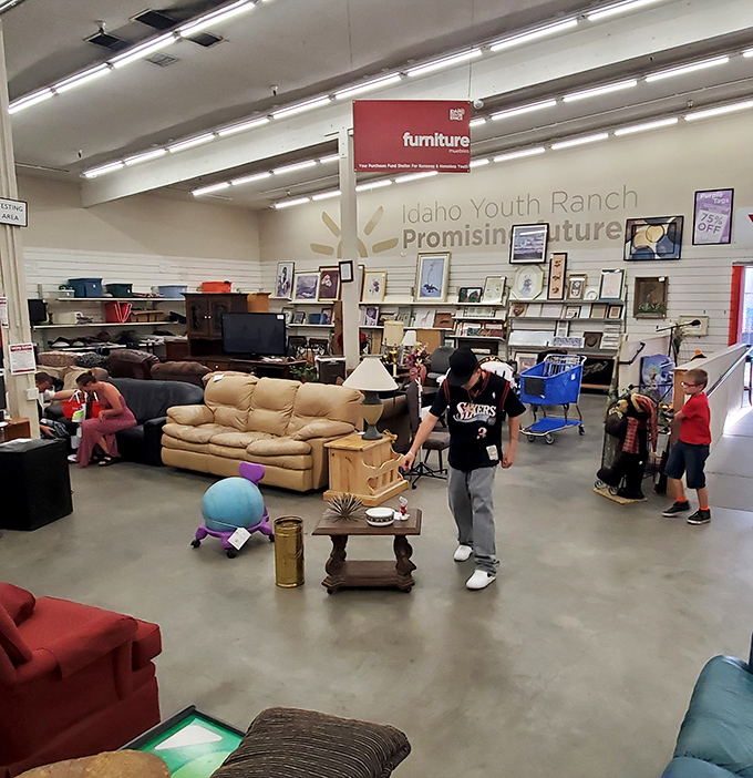 The furniture section offers everything from leather couches to exercise balls. That beige sofa might have stories to tell, but it's ready for new chapters.