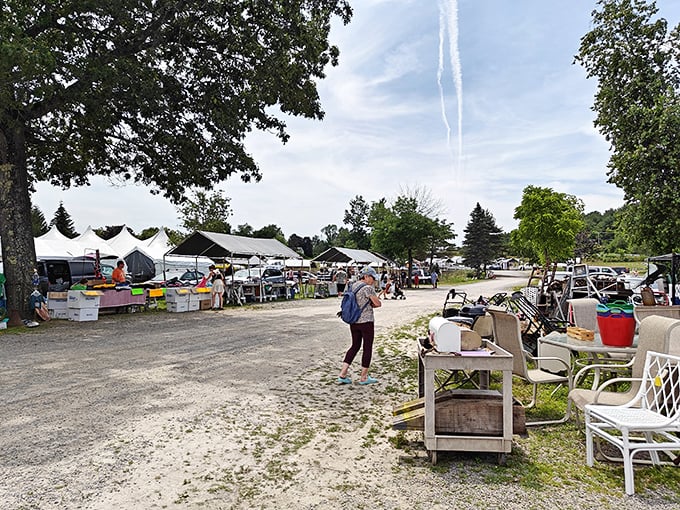 Pathways between vendor tents create a labyrinth of possibility. Each turn might lead to that perfect chair you didn't know you needed until now.