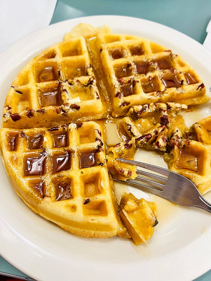 Waffle perfection that makes you question your life choices. Why haven't I been eating chocolate chip waffles every morning of my existence? 