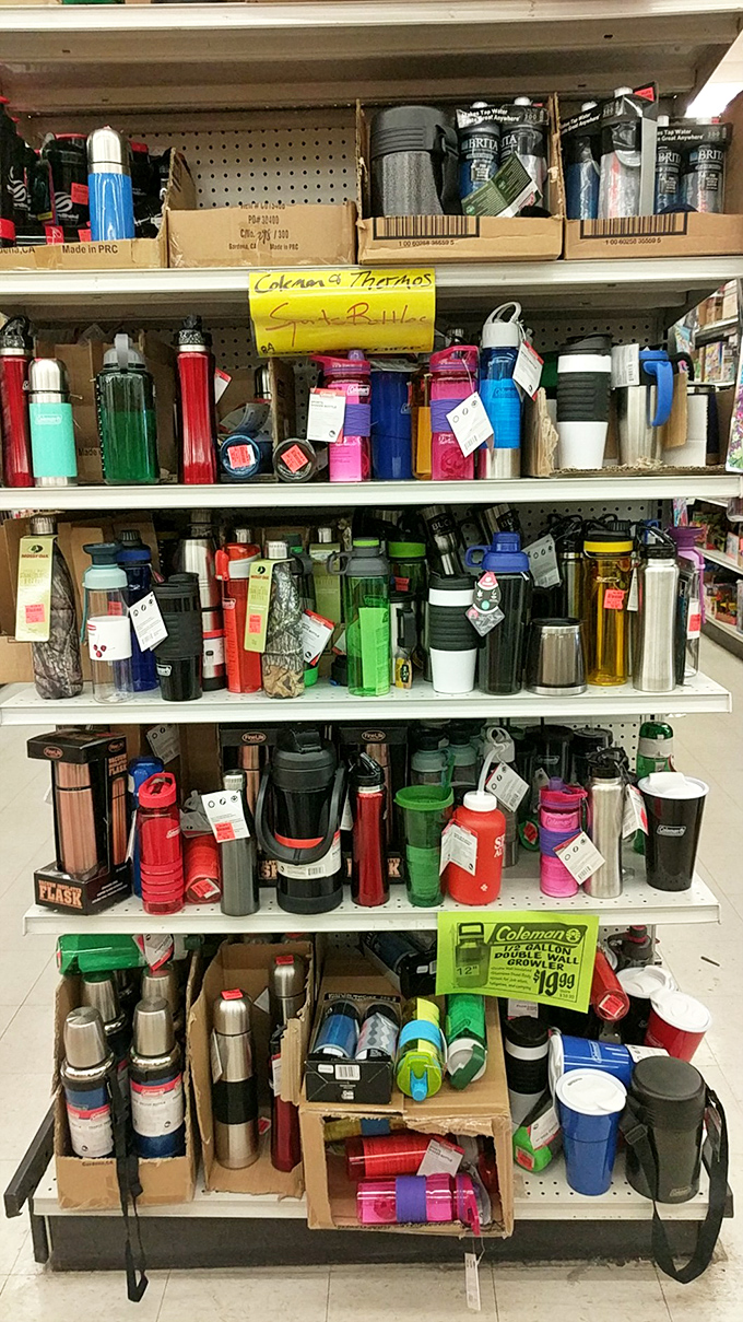 A hydration station of epic proportions &ndash; where name-brand thermoses and water bottles gather like a support group for overproduced merchandise.