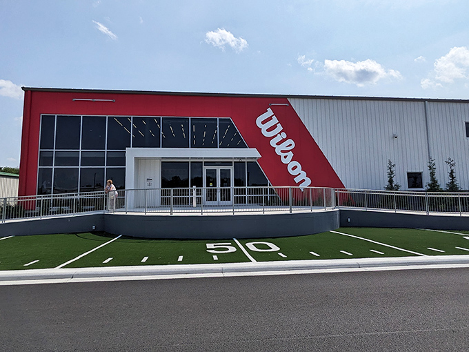 At Wilson's factory, every NFL dream begins with stitched leather. The entrance looks unassuming, but inside, sporting legends are born.