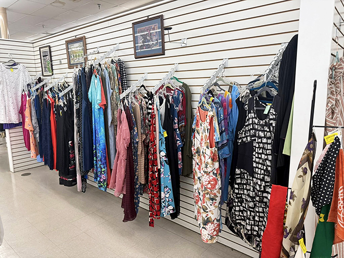 A rainbow of patterns and fabrics that proves one shopper's castoff is another's signature piece. Fashion recycling at its most creative!