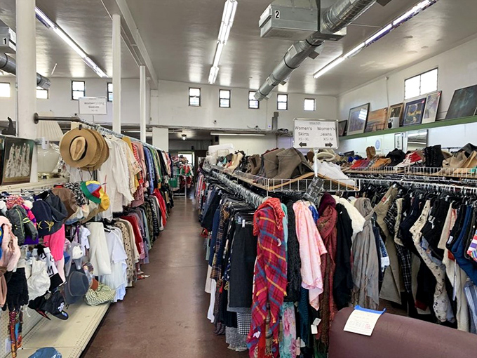 The clothing section stretches toward infinity. Like a department store without the aggressive perfume salespeople or piped-in music.