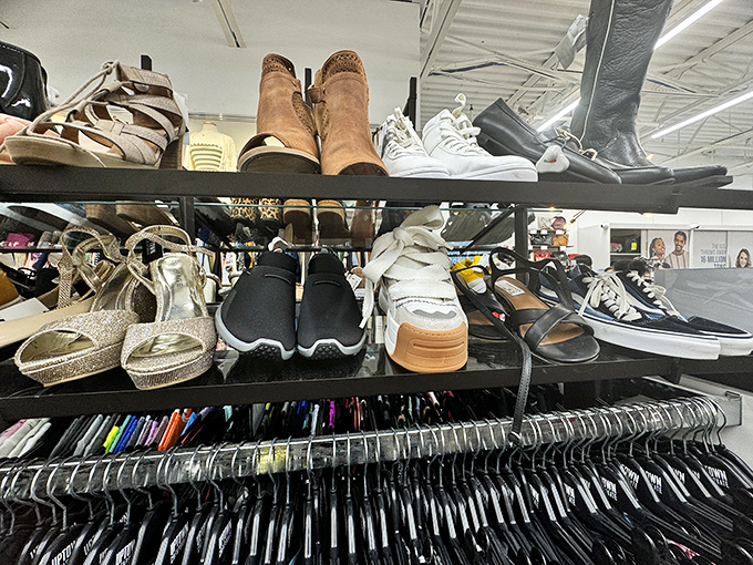 The footwear section: where barely-worn boots and pristine sneakers await their Cinderella moment with your feet.