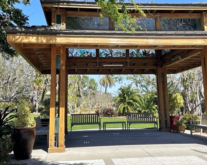 This serene wooden pavilion offers a moment of zen and the perfect spot to contemplate why you haven't moved to Florida yet.
