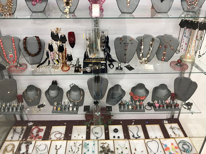 Jewelry displays that rival department stores offer everything from statement necklaces to subtle earrings at prices that'll make you blush.