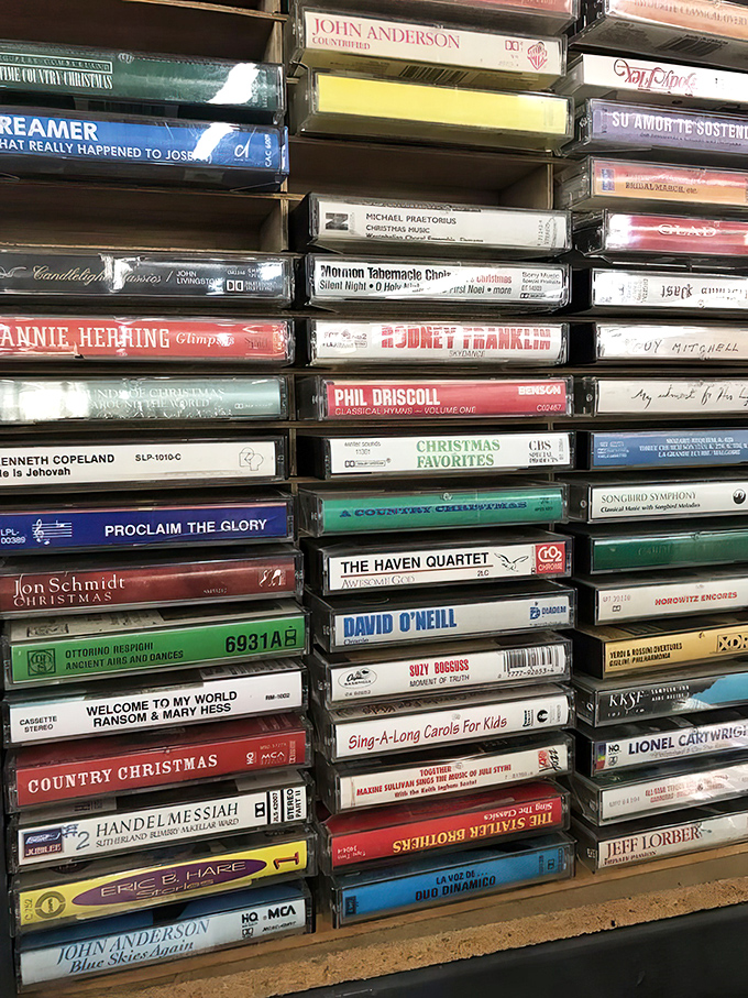 A musical time capsule stacked neatly - when was the last time you saw this many Christmas cassettes outside of your parents' attic?