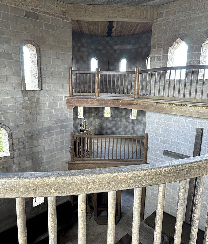 Multi-level medieval magic! The interior balconies create a theater-in-the-round effect, where light and shadow perform their daily dance across stone walls.