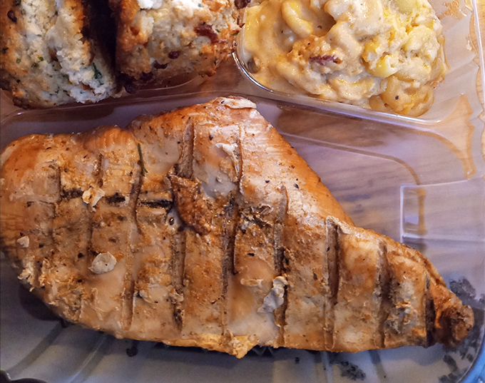 Perfectly grilled chicken that's somehow both juicy and smoky, paired with mac and cheese that could make a southerner weep with joy.