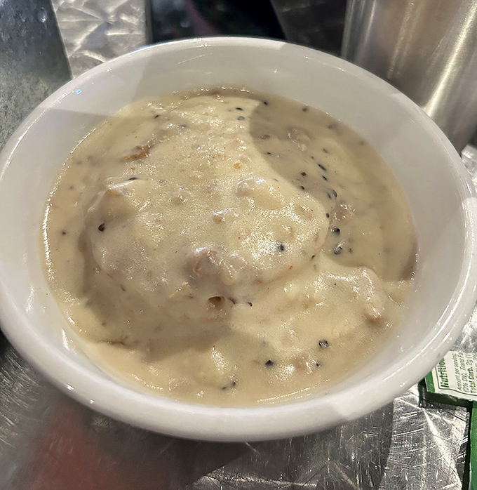 Biscuits and gravy so comforting it's like a warm hug from your grandmother, if your grandmother was a culinary genius.