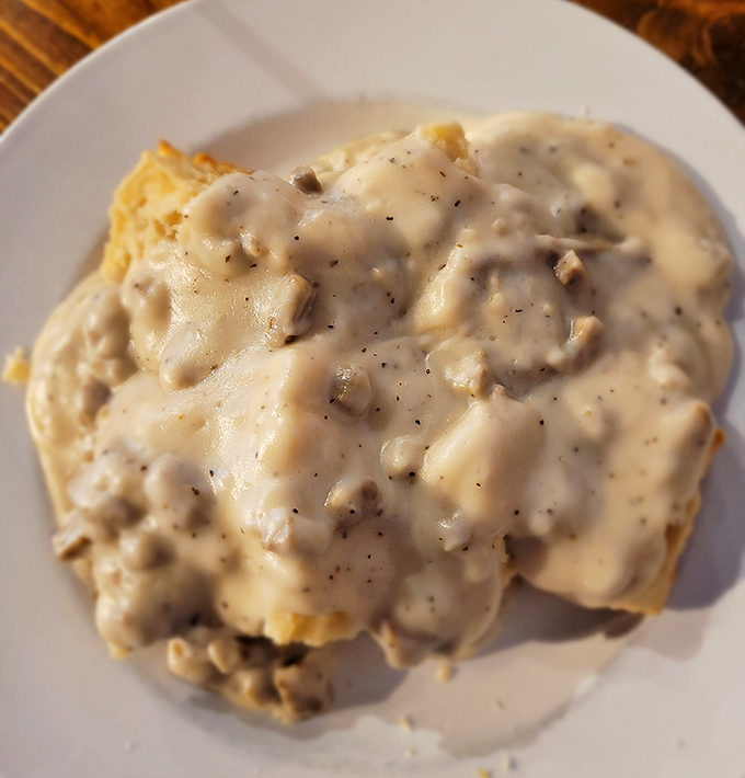 Biscuits and gravy so creamy and comforting, they could settle family feuds. The ultimate "I'm not planning on hiking today" breakfast.