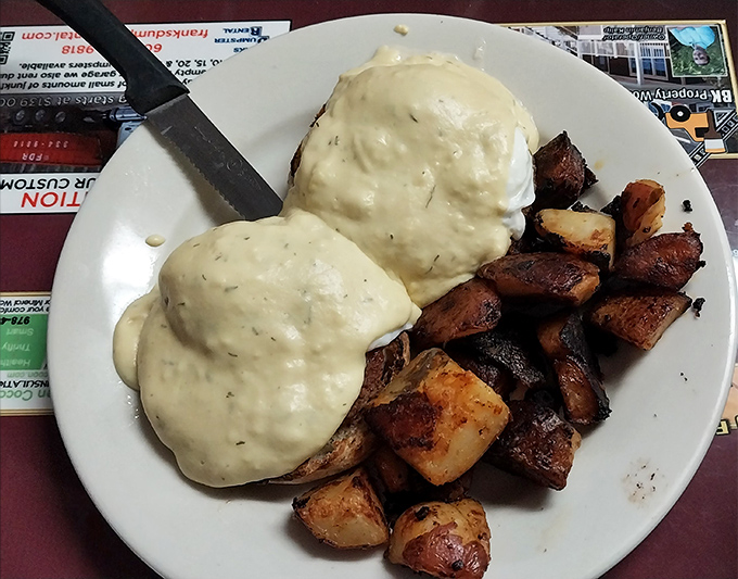Biscuits and gravy that would make a Southern grandmother nod in approval, served with home fries that clearly didn't come from a freezer bag.