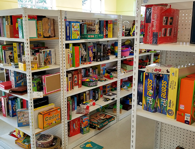 The board game section: where family game nights get financially responsible. Find everything from vintage Monopoly to last year's party games, most with all their pieces!