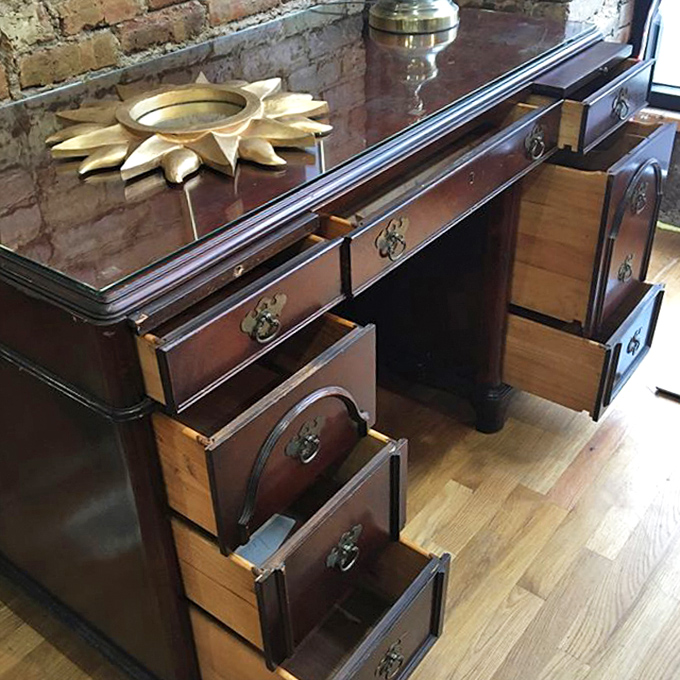 This isn't just furniture&mdash;it's a time machine. This mahogany desk with brass hardware whispers stories of letters written and business deals made.