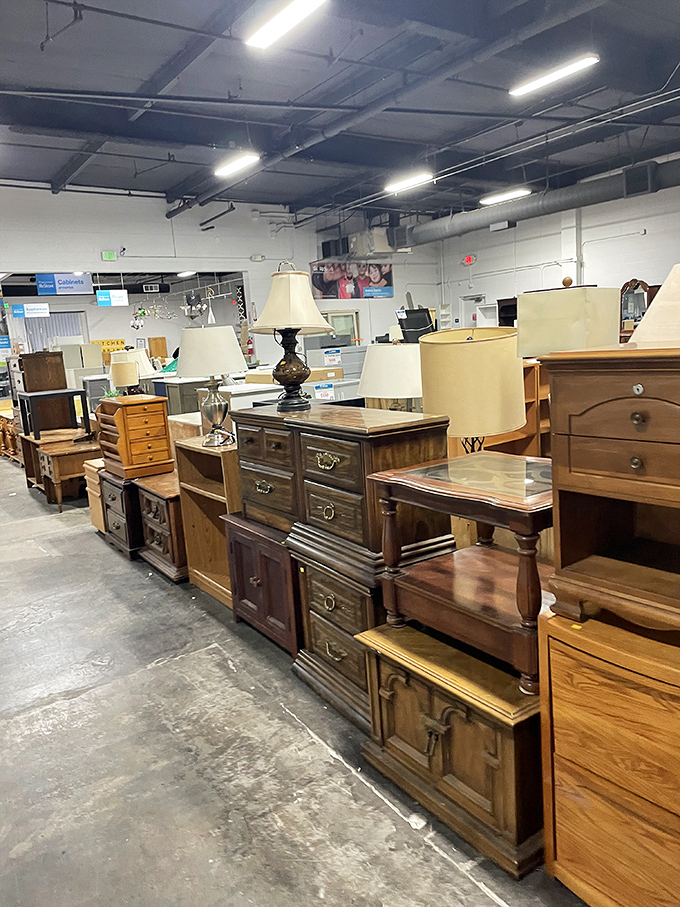 Wooden cabinets with personality line up like hopeful contestants on a reality show, each one ready for its second act.