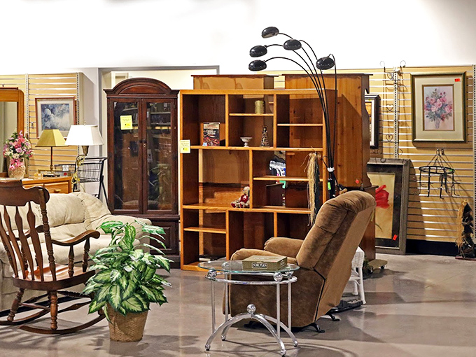 Furniture vignettes create little islands of possibility. That bookshelf is practically begging to display your collection of unread book club selections.